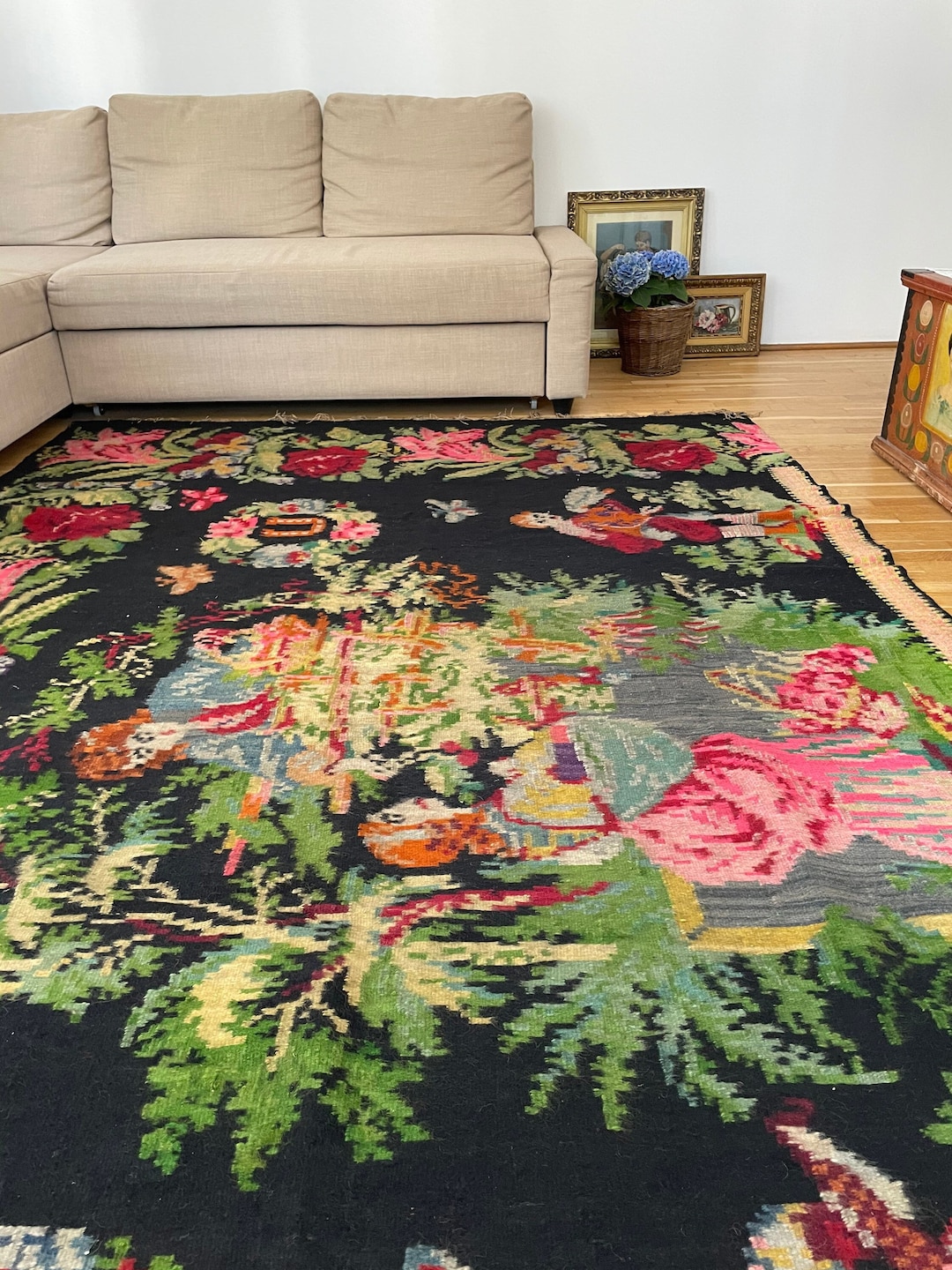 Antique Romanian Gorgeous Rug Handwoven in Wool Black - Etsy