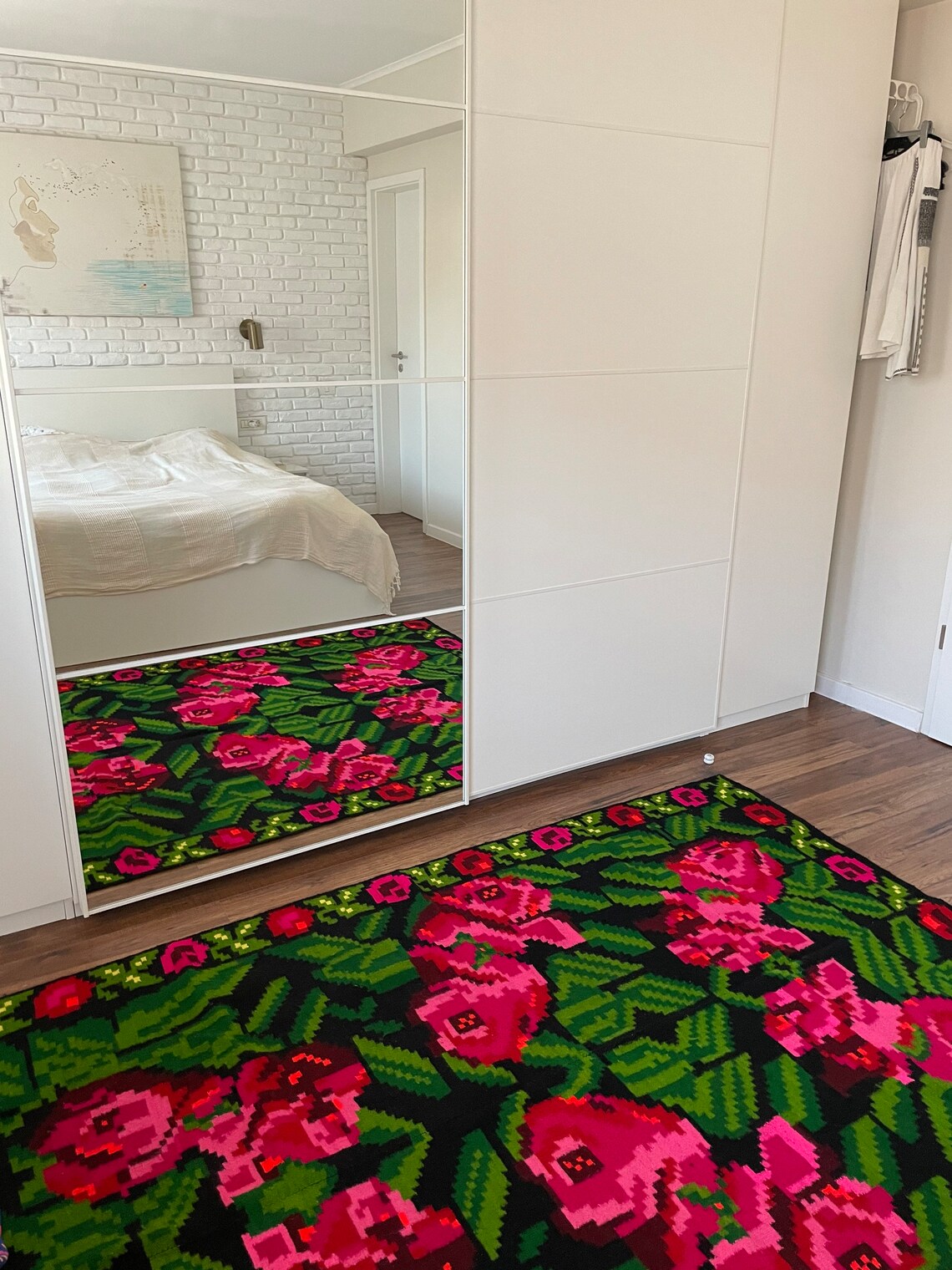 Gorgeous Wool Handmade Rug With Pink Roses From Maramures - Etsy