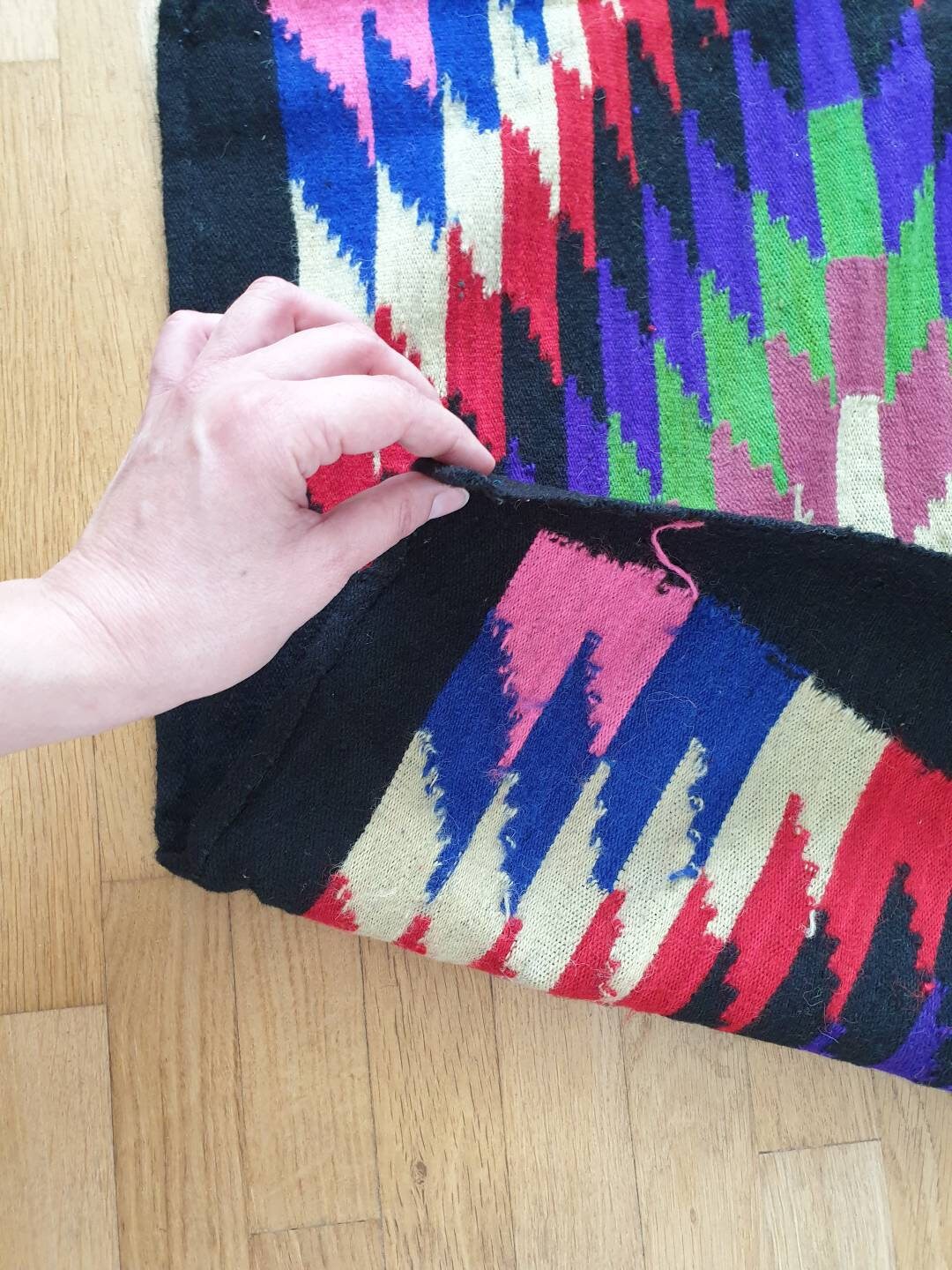 Romanian Vintage Carpet or Bedspread, Geometric Design Wool Sofa Cover ...