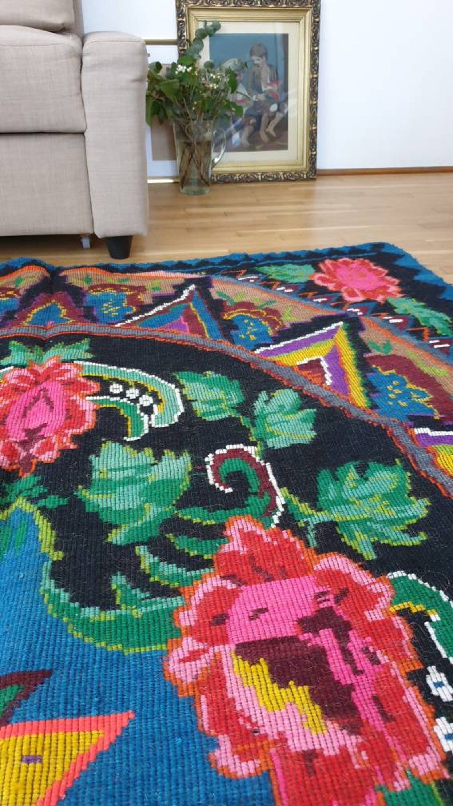 Large Handmade Romanian Rug 330x160cm With Amazing Bohemian Floral ...