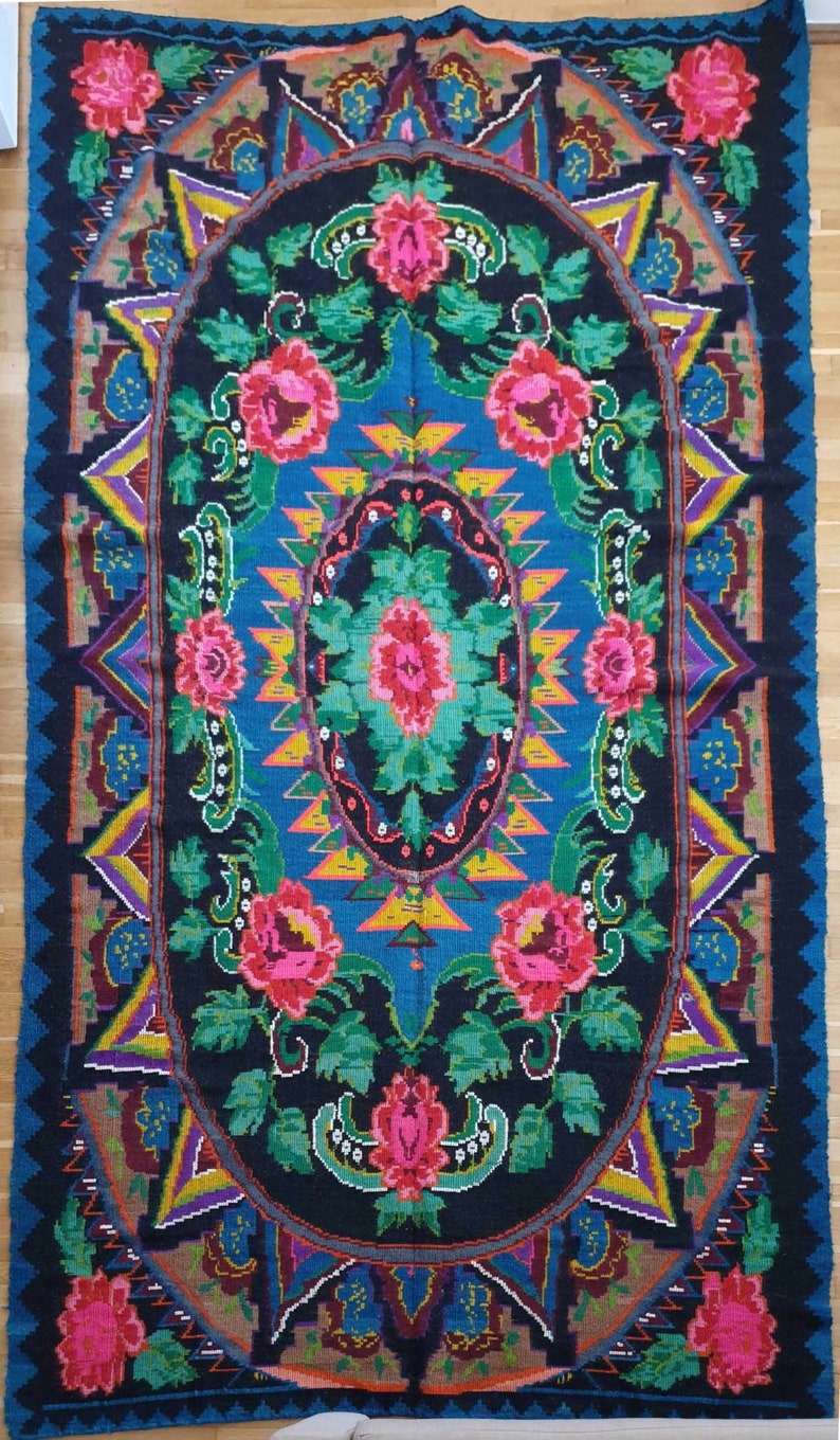 Large Handmade Romanian Rug 330x160cm With Amazing Bohemian Floral ...