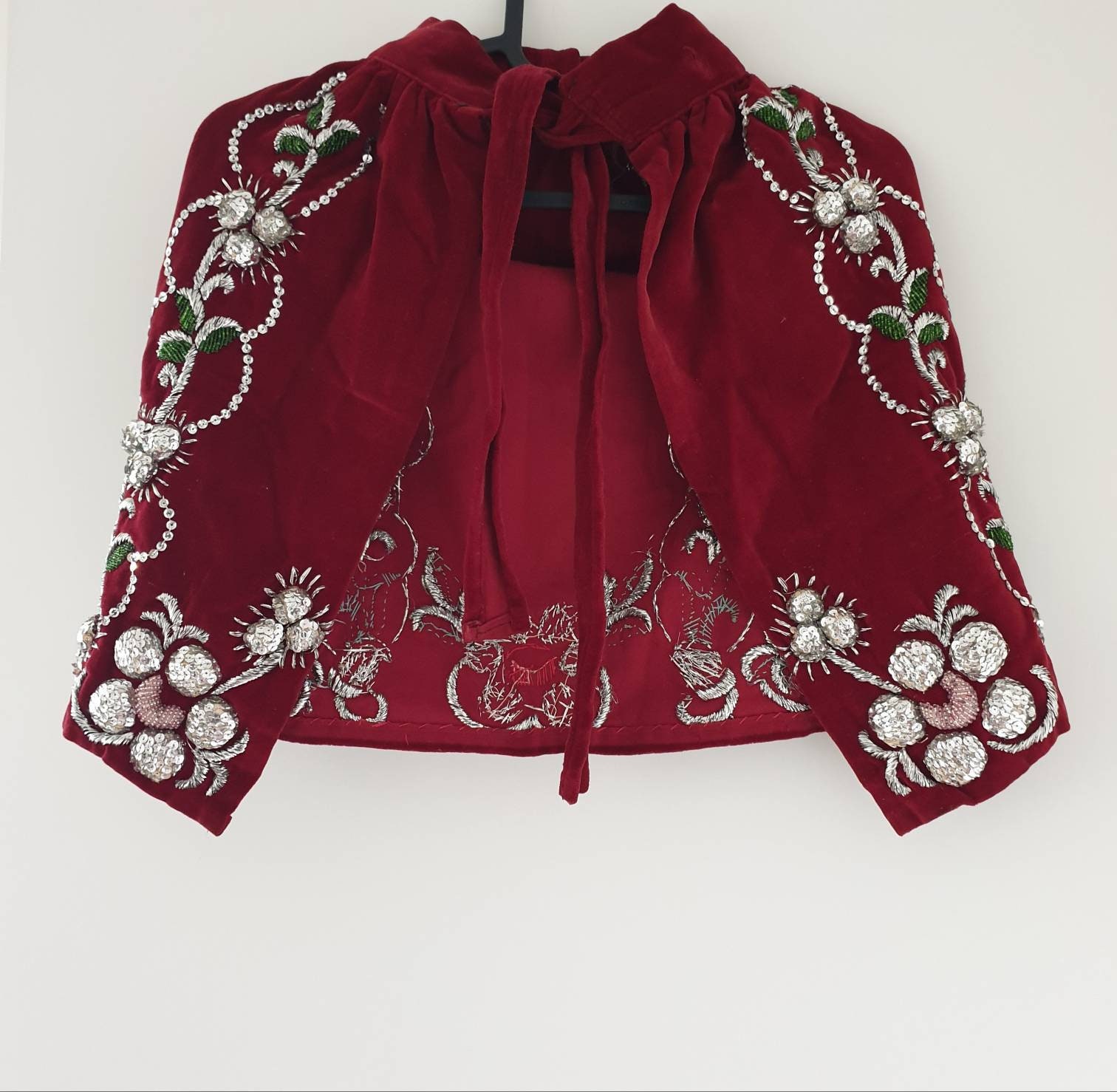 Hand Embroidered Red Velvet Cape or Apron With Floral | Etsy