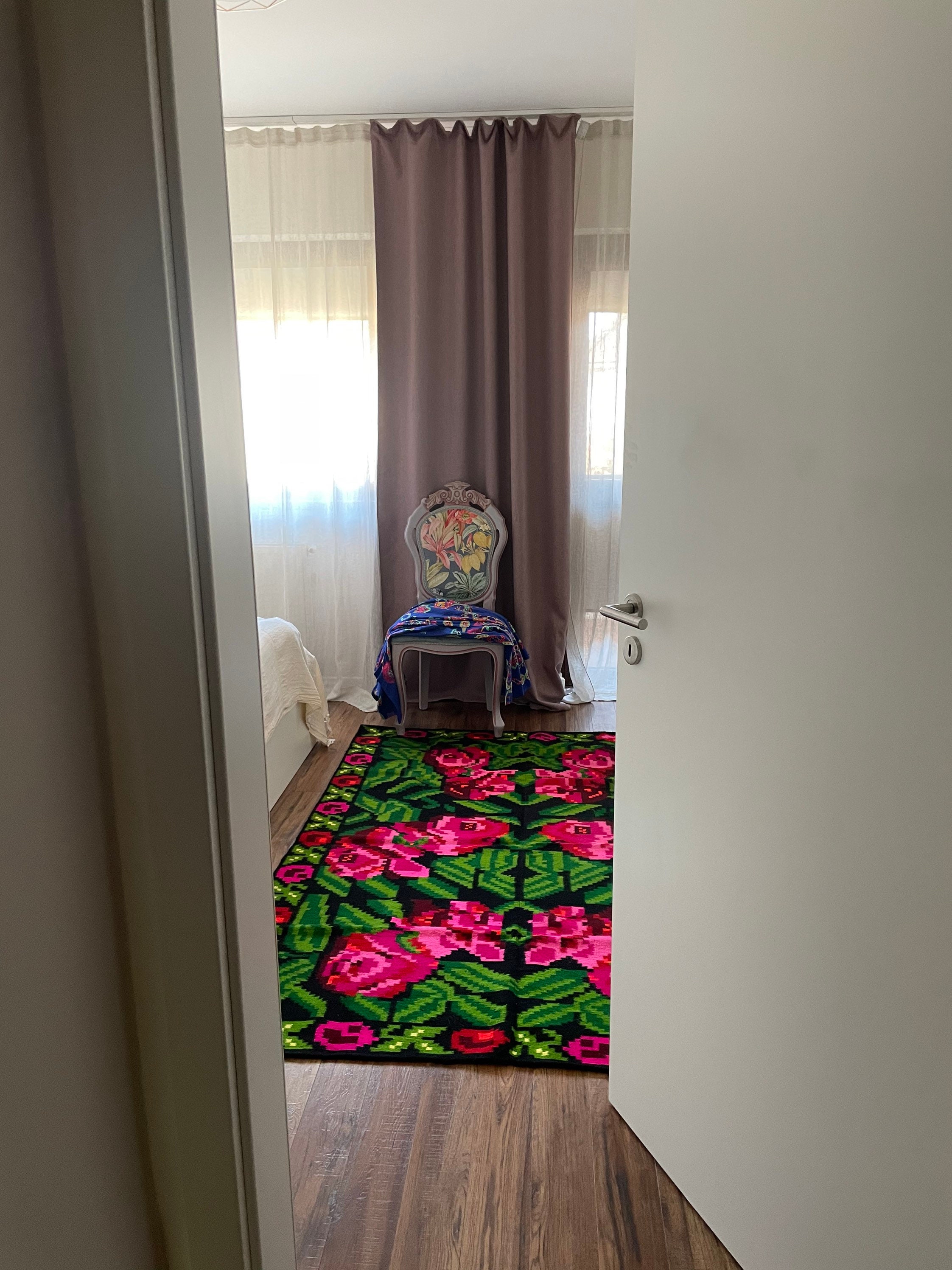 Gorgeous Wool Handmade Rug With Pink Roses From Maramures - Etsy