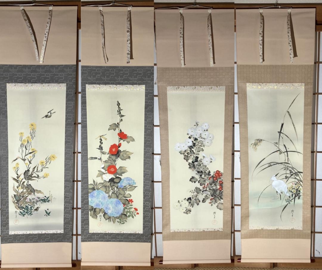 Japanese Hanging Scroll Four Seasons Silk Print – Spring Summer Autumn ...
