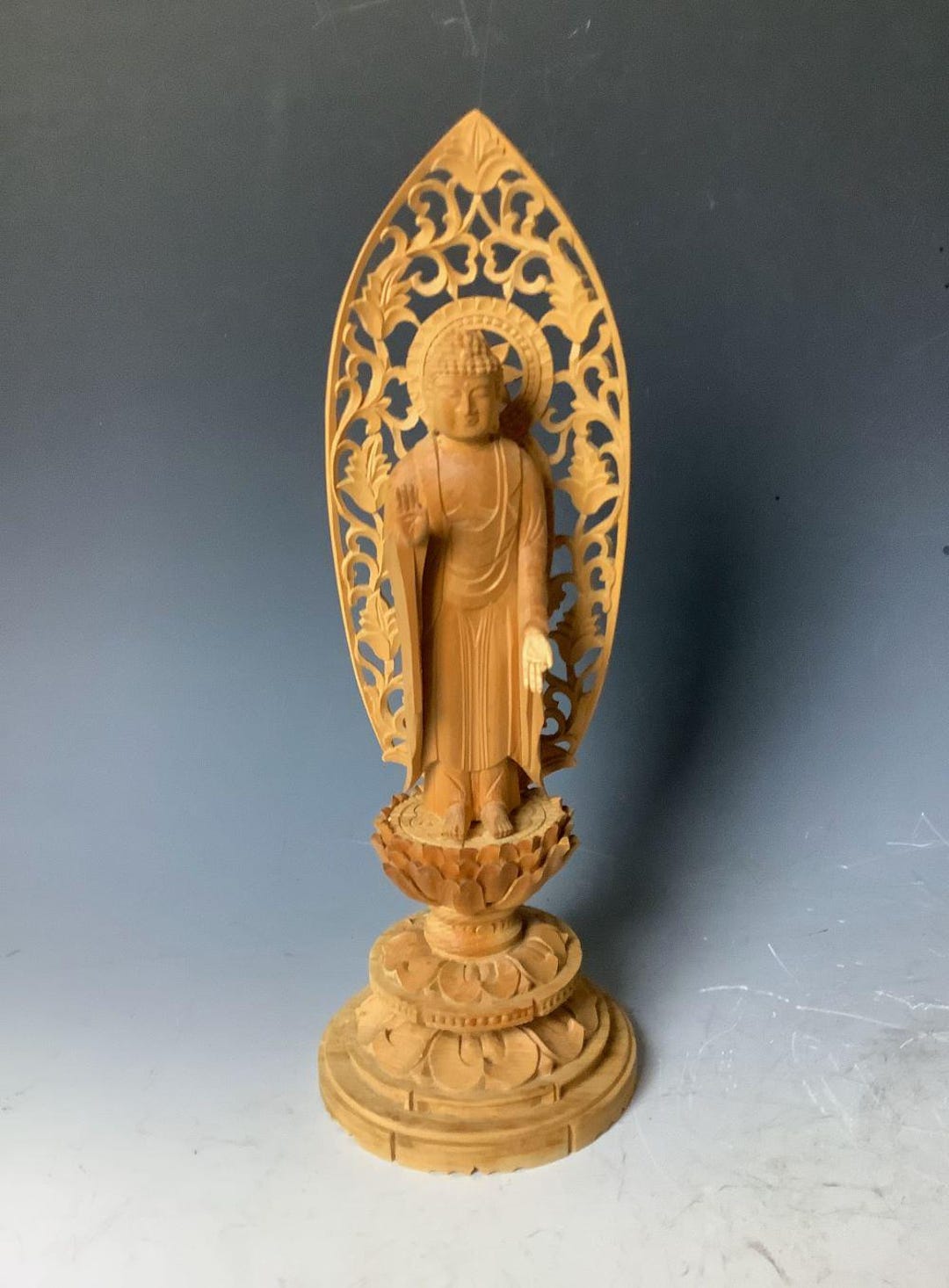 Japanese Wooden Buddhist Statue of "amida-nyorai" H.9.4inch Gold ...