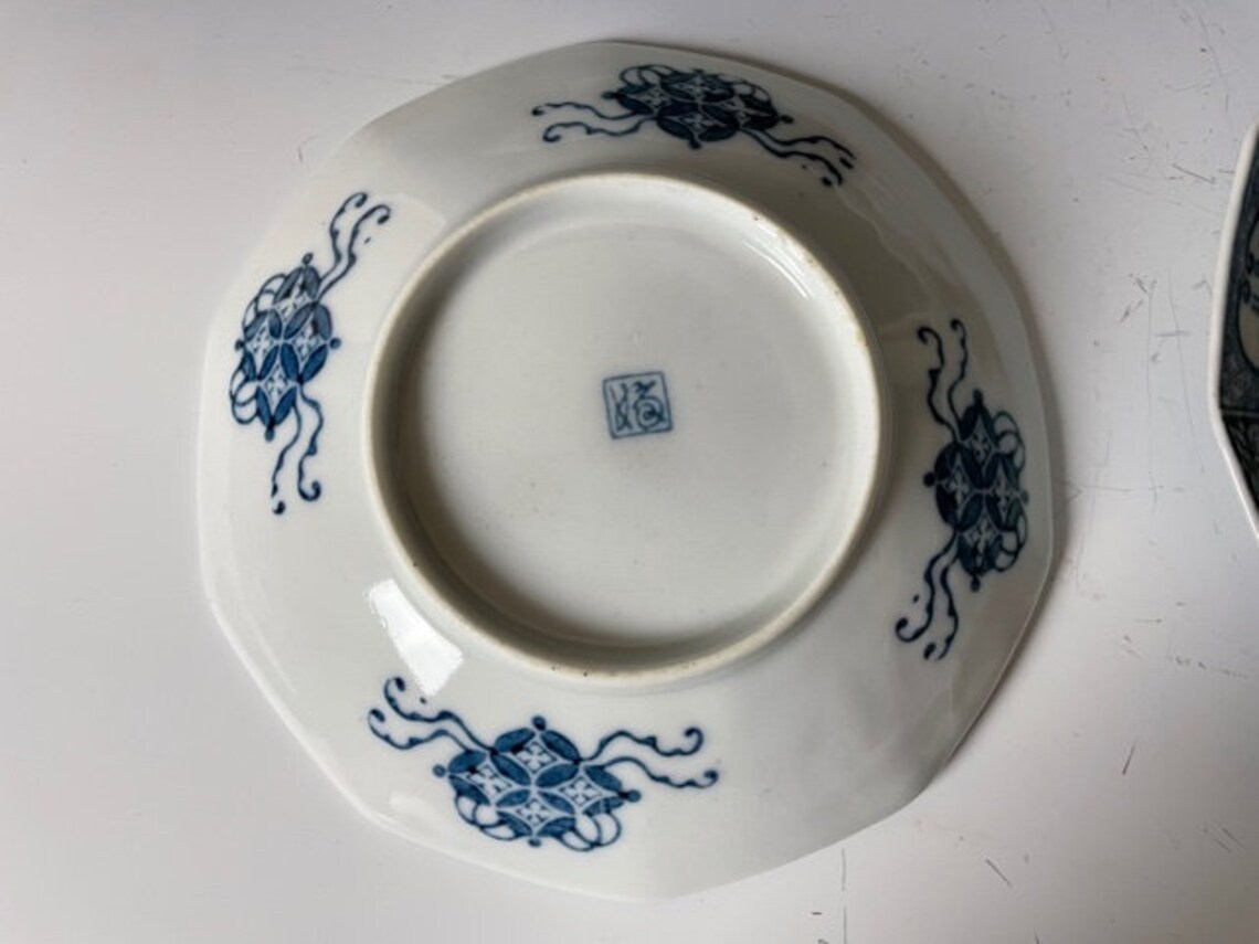 6 of Small Porcelain Decagon Plates "imari Yaki" Vintage Japanese White ...