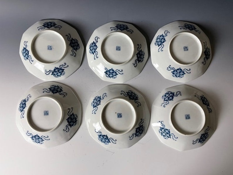 6 of Small Porcelain Decagon Plates "imari Yaki" Vintage Japanese White ...