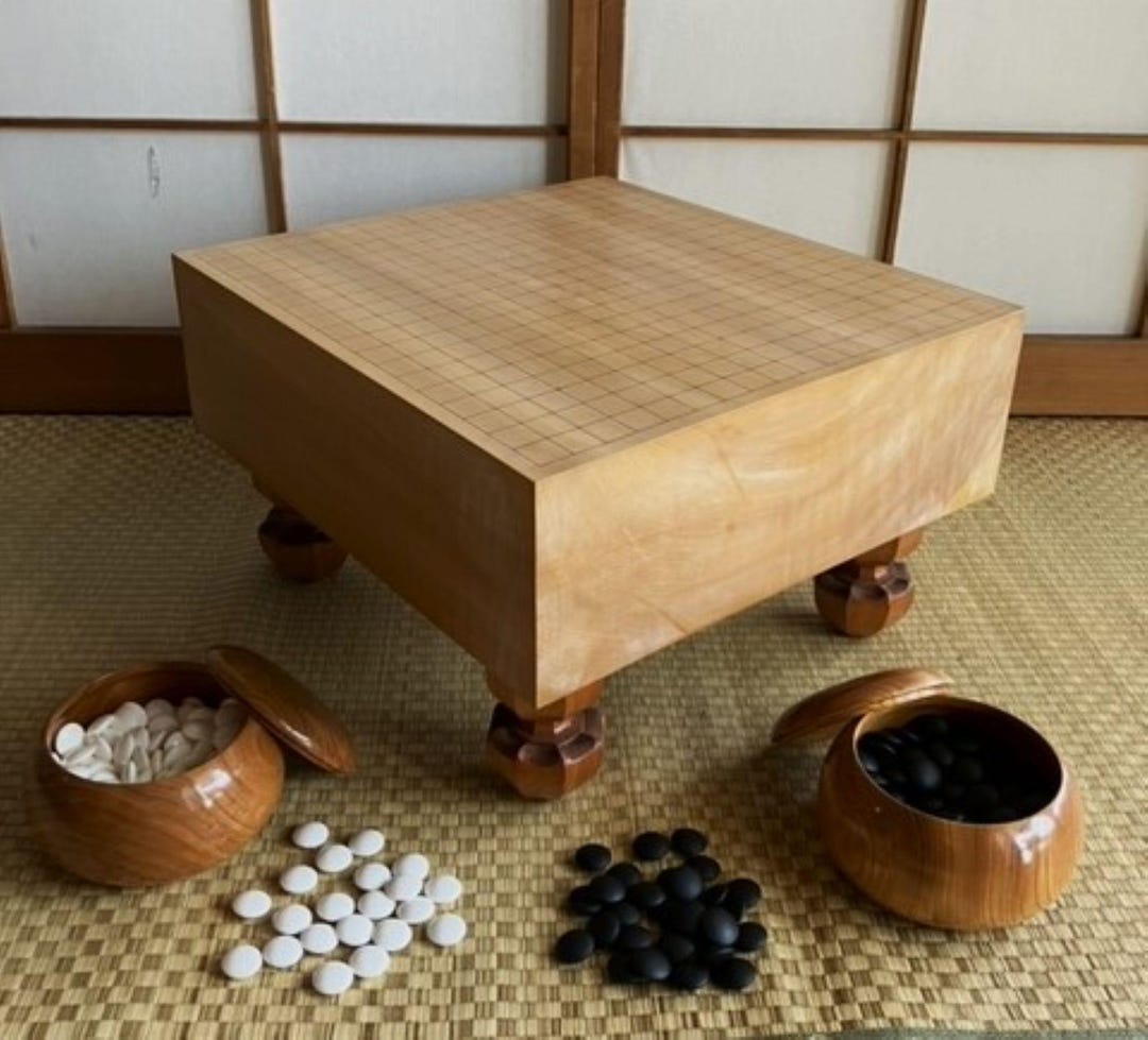 Japanese Wooden Go Board With Wooden Bowls and Glass Stones H.11.4inch ...