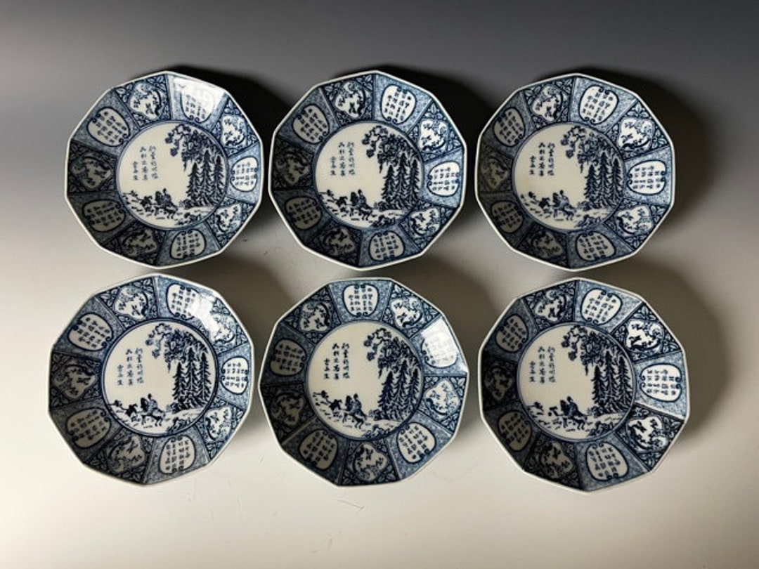 6 of Small Porcelain Decagon Plates imari Yaki Vintage Japanese White ...