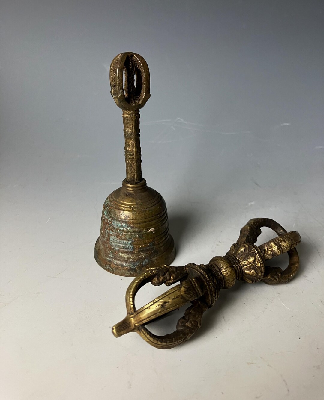 Japanese Brass Ritual Bell With Vajra Handle Exoteric Buddhism Practice ...