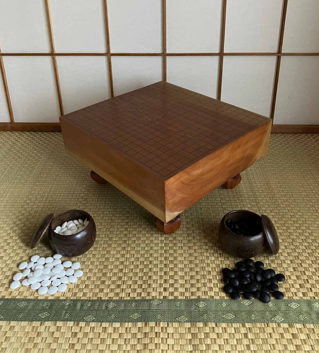 Japanese Wooden Go Board With Wooden Bowls and Glass Stones H.9.4inch ...