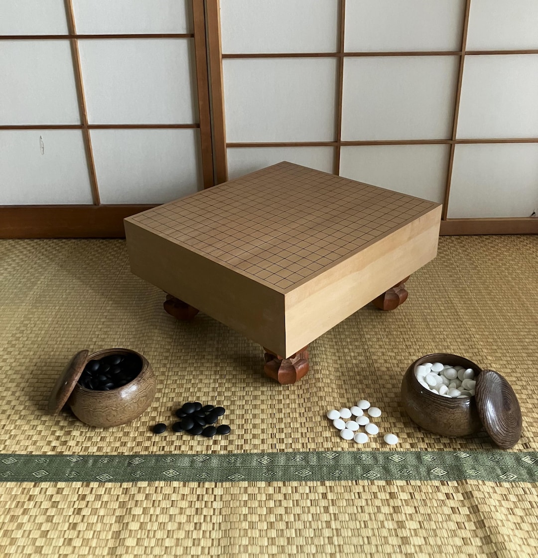 Japanese Wooden Go Board With Wooden Bowls and Glass Stones H.8.6inch ...