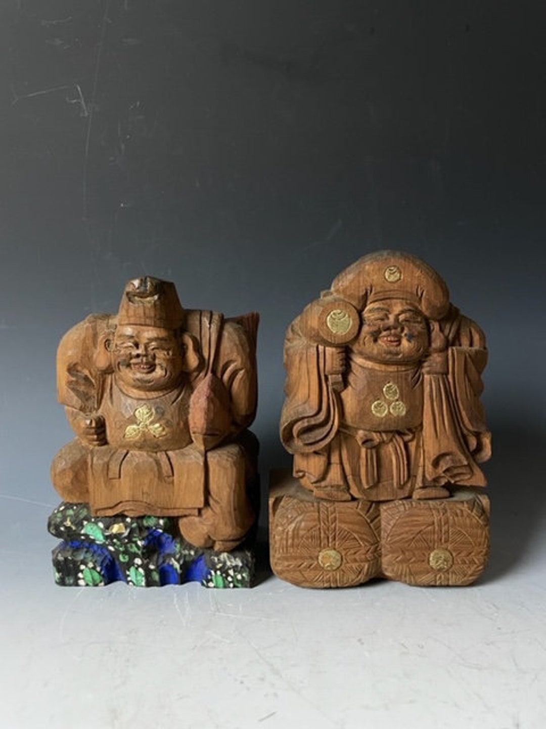 Wooden Japanese Statue of Daikoku and Ebisu - Etsy