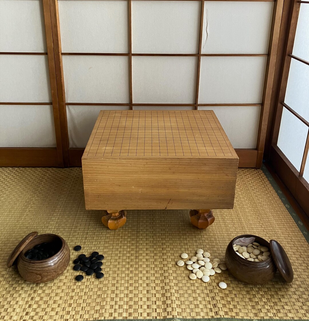 Japanese Wooden Go Board With Wooden Bowls and Glass Stones H.11.8inch ...
