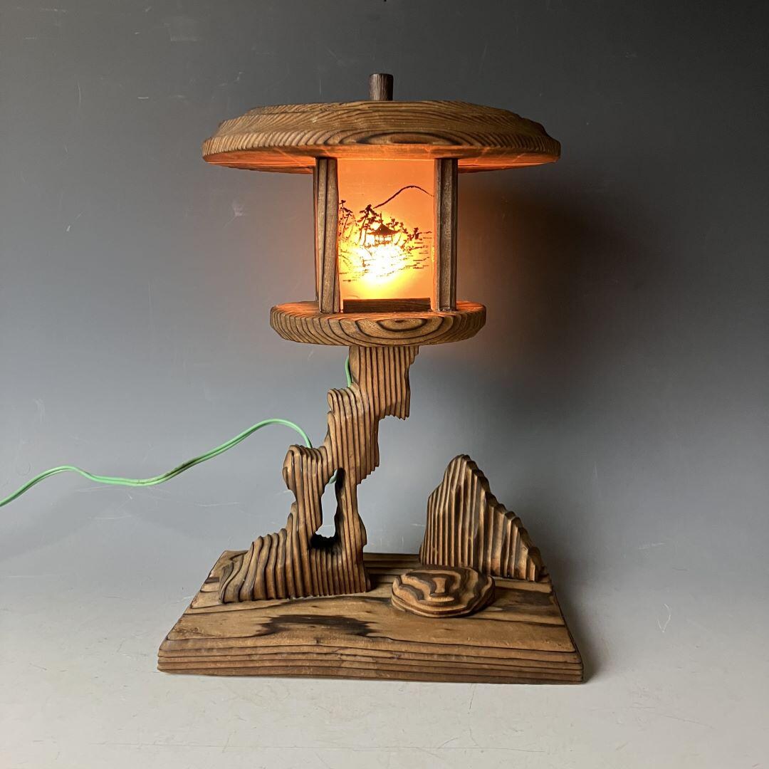 Vintage Japanese Yaki Sugi Burnt Cedar Electric Lantern Handcrafted ...