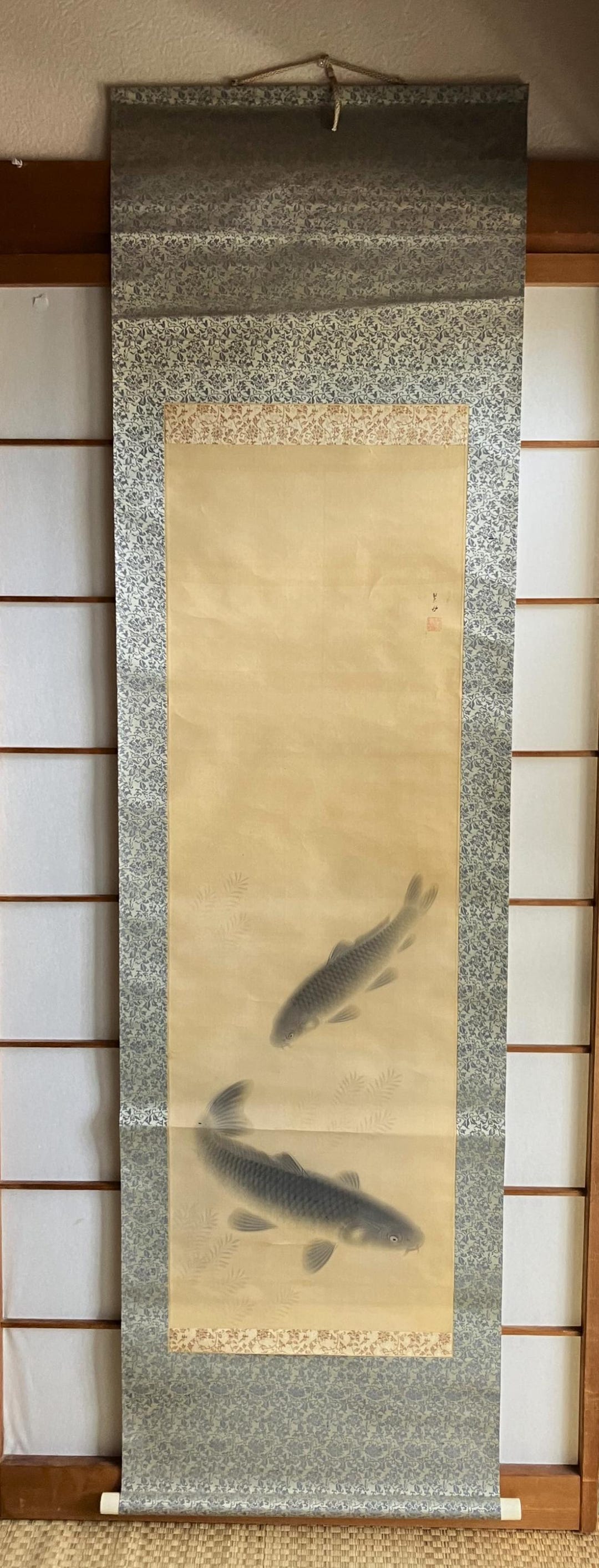 Antique Japanese Hanging Scroll Wall Art With Two Koi Fish Traditional ...
