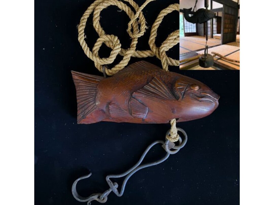 Vintage Wooden Fish Decor From Japan Koi Shape Jizaikagi Device Fish ...
