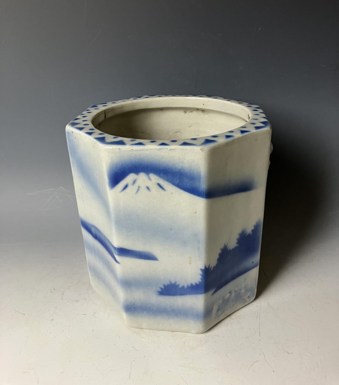 Antique Japanese Blue Hibachi Jardiniere mt Fuji Planter / Aquarium, D ...