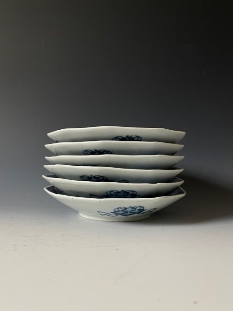 6 of Small Porcelain Decagon Plates "imari Yaki" Vintage Japanese White ...