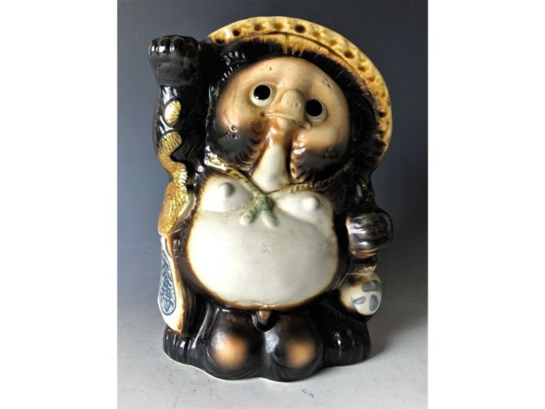 Handmade Japanese Ceramic Tanuki Piggy Bank | Shigaraki Clay Sculpture ...