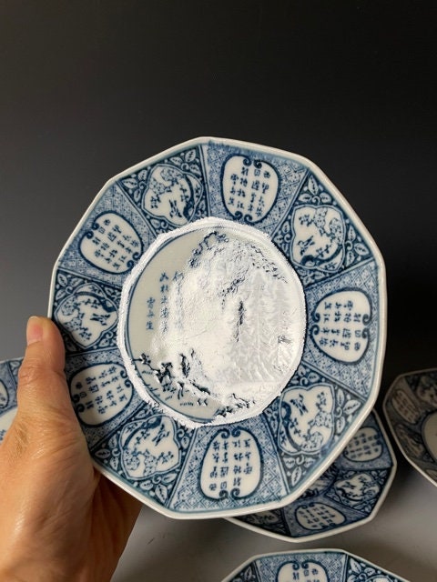 6 of Small Porcelain Decagon Plates "imari Yaki" Vintage Japanese White ...