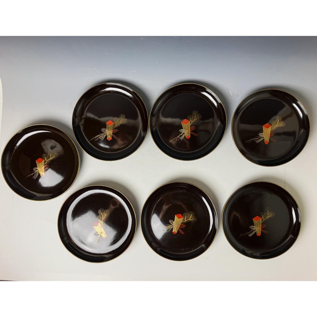 Set of 8 Vintage Japanese Lacquer Plates – Hand-painted Red, Gold ...