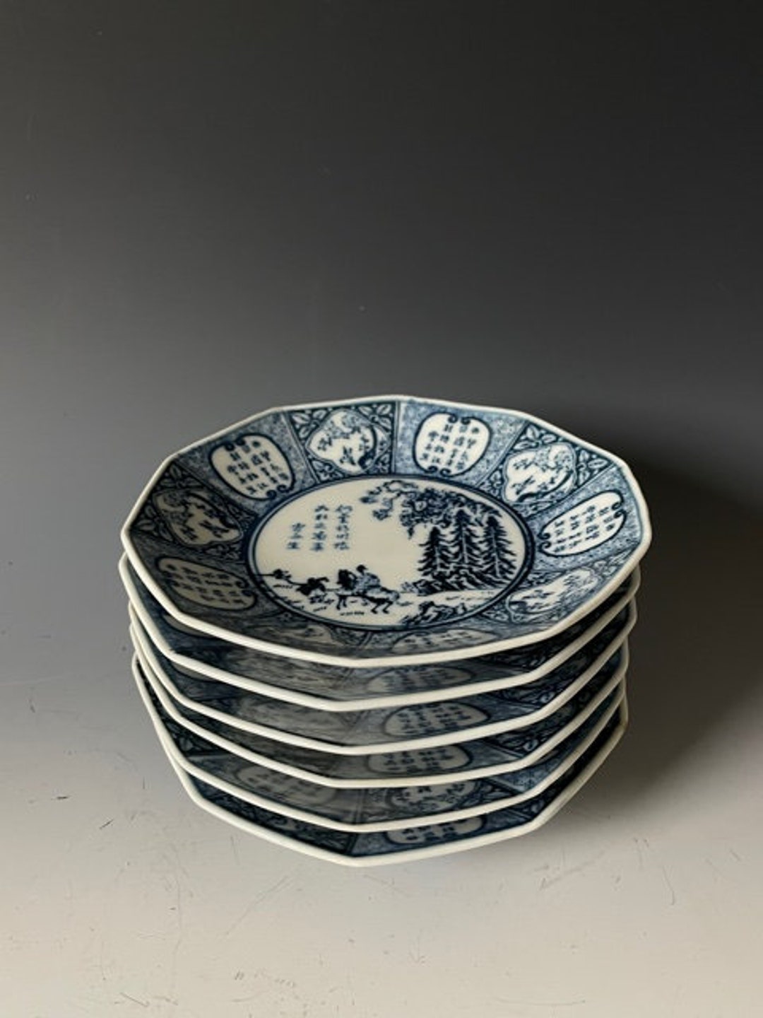 6 of Small Porcelain Decagon Plates "imari Yaki" Vintage Japanese White ...