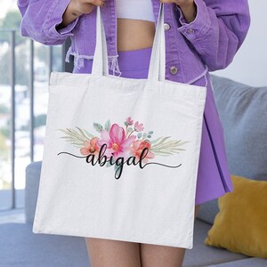 Personalized Name Tote Bag Floral Tote Bag Customized Name Bag Custom ...