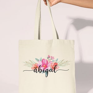 Personalized Name Tote Bag Floral Tote Bag Customized Name Bag Custom ...