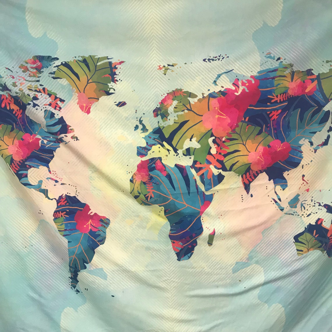World Map Wall Hanging Tropical Wall Art Blue Boho Tapestry - Etsy