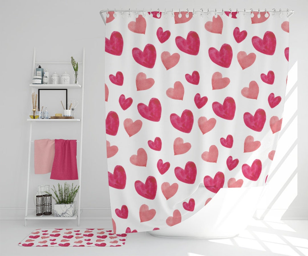 Hearts Valentines Day Bathroom Shower Curtain and Bathmat, Valentines ...