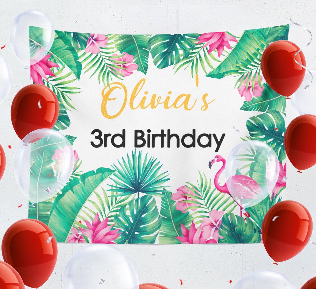 Custom Tropical Girls Birthday Backdrop, Tropical Birthday Decoration ...