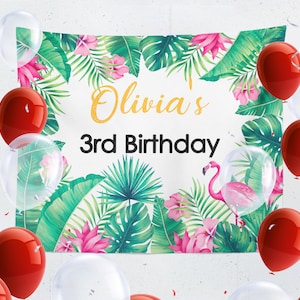 Custom Tropical Girls Birthday Backdrop, Tropical Birthday Decoration ...