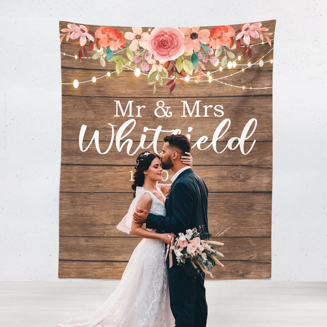 Personalized Wedding Backdrop: Wood Texture Tapestry, Custom Names - Etsy