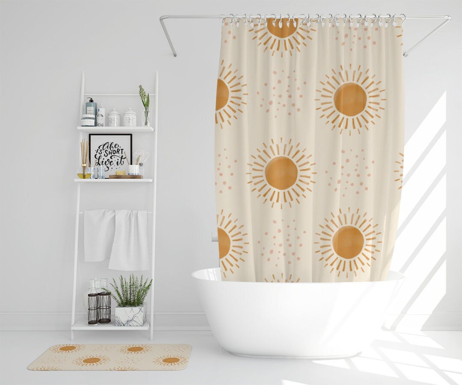 Sun Shower Curtain Orange Sun Bathroom Set Girls Dorm Room - Etsy