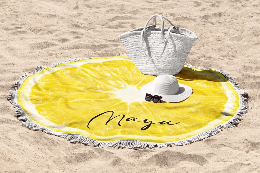 Lemon Circle Towel With Fringe, Personalized Lemon Towel, Girls Lemon ...