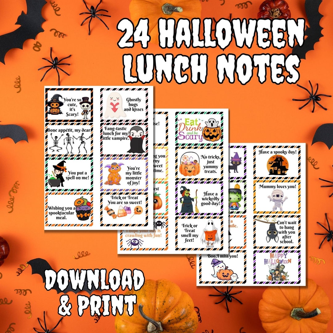 Halloween Lunch Box Notes Printable, Kids Lunch Notes, School Lunchbox ...