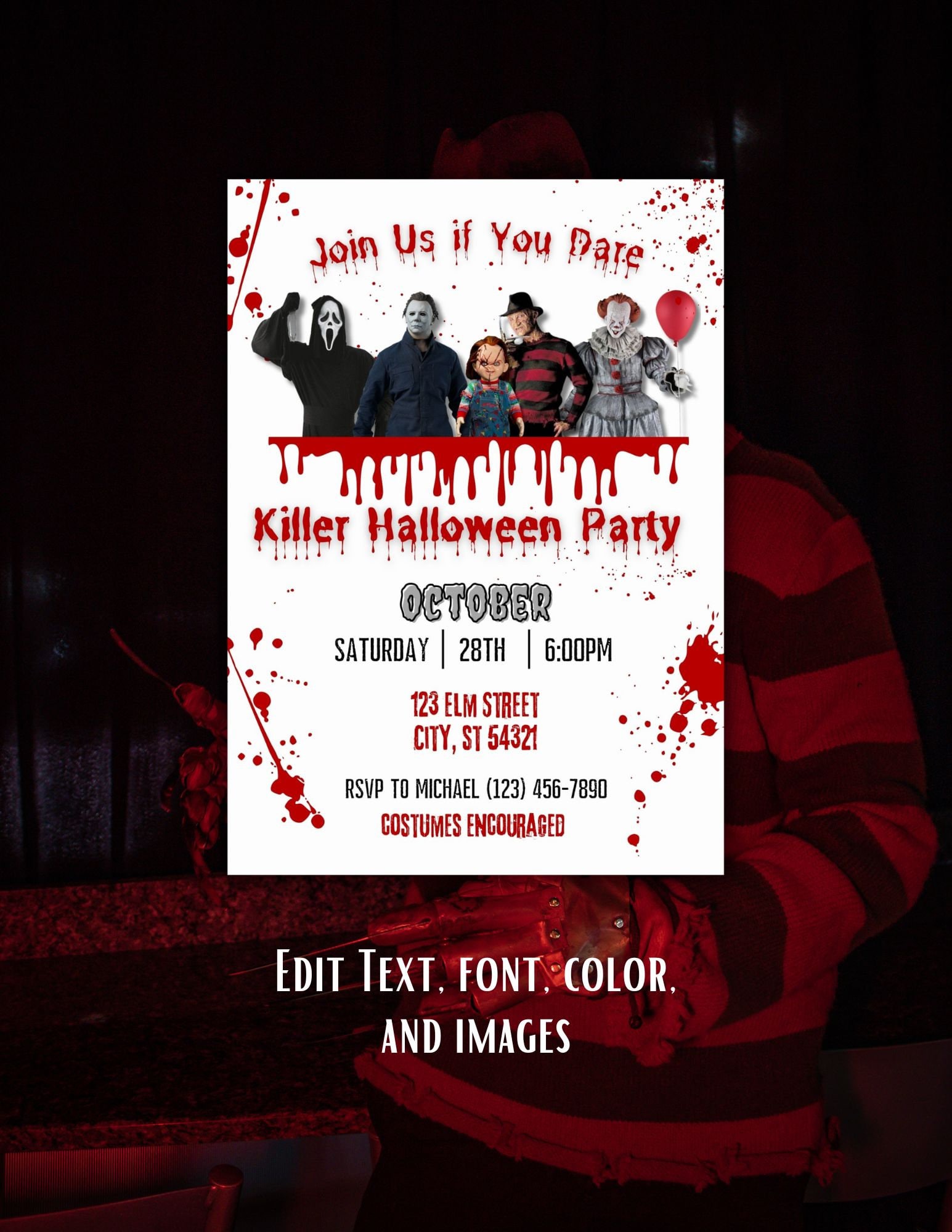 Killer Halloween Party Invitation, Horror Halloween Invitation, Instant ...