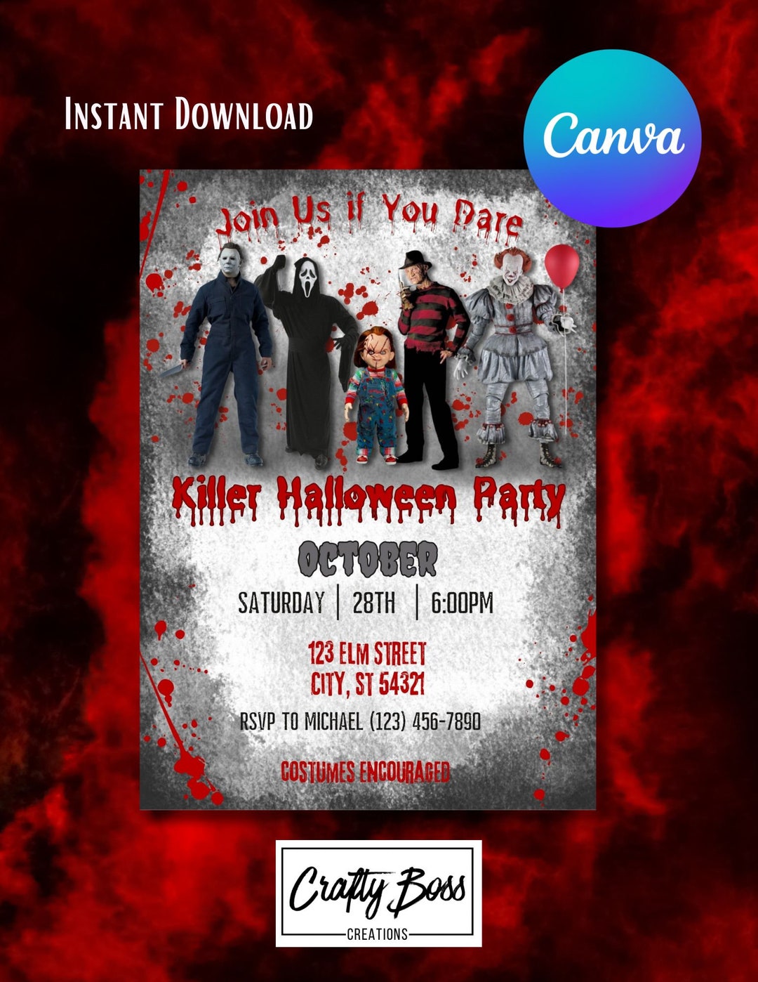 Killer Halloween Party Invitation, Adult Halloween Party Invitation ...