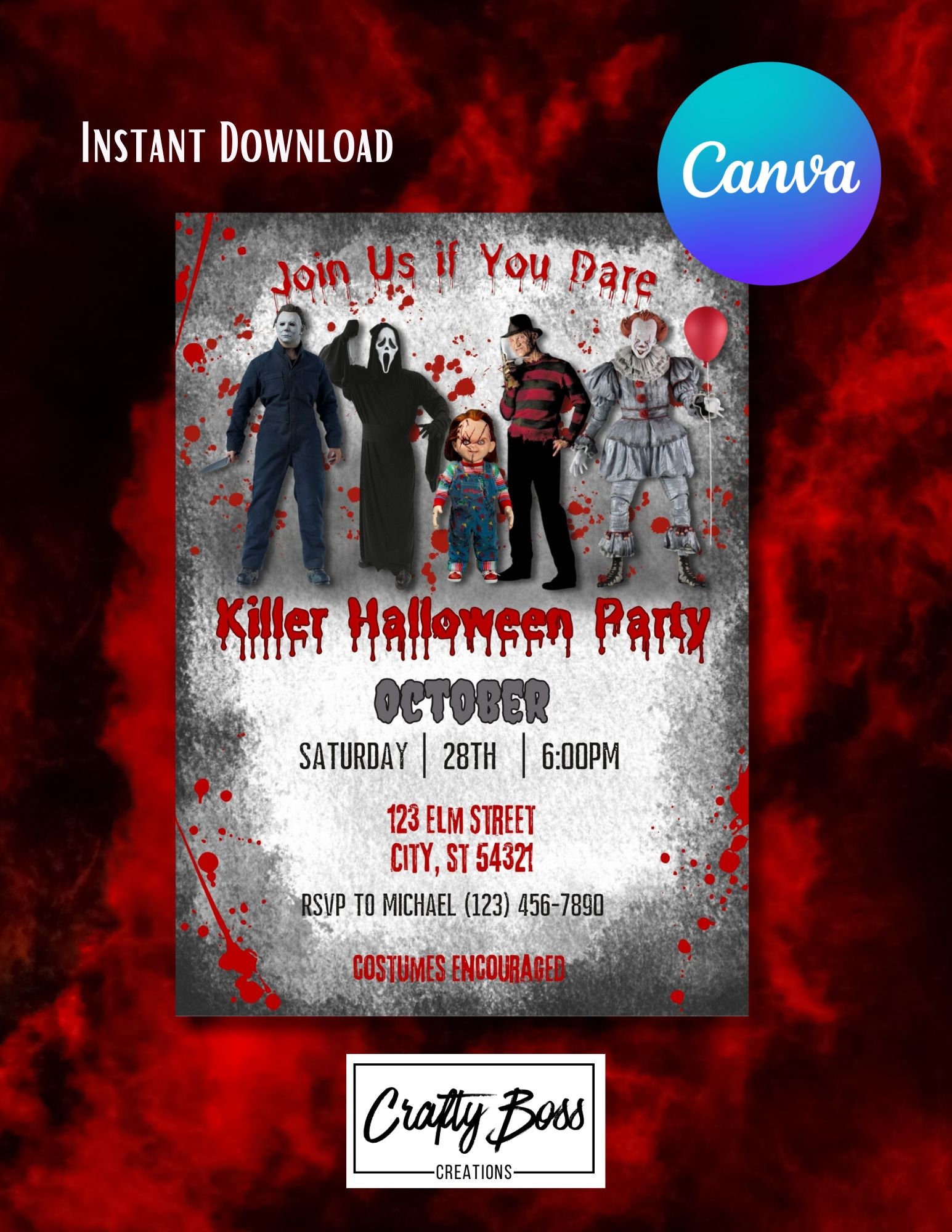 Killer Halloween Party Invitation, Adult Halloween Party Invitation ...