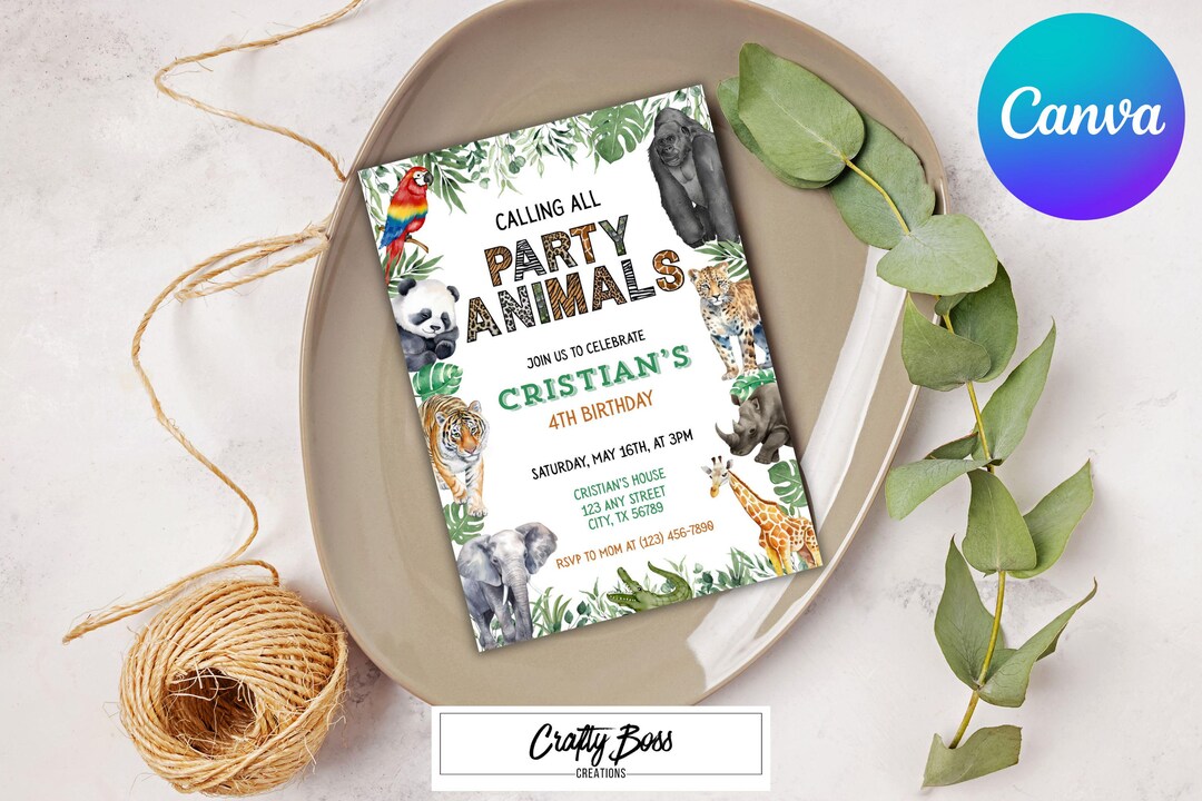 Party Animal Invitation, Safari Birthday Invitation, Zoo Party ...