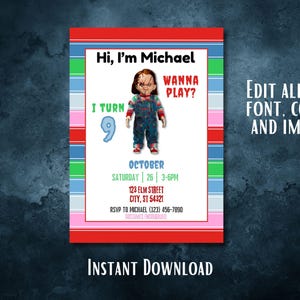 Chucky Birthday Invitation, Killer Halloween Party Invitation, Horror ...