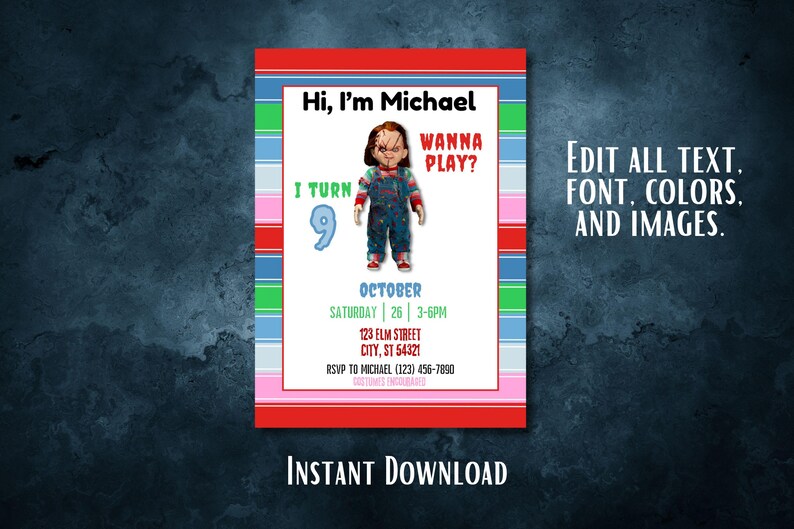 Chucky Birthday Invitation, Killer Halloween Party Invitation, Horror ...