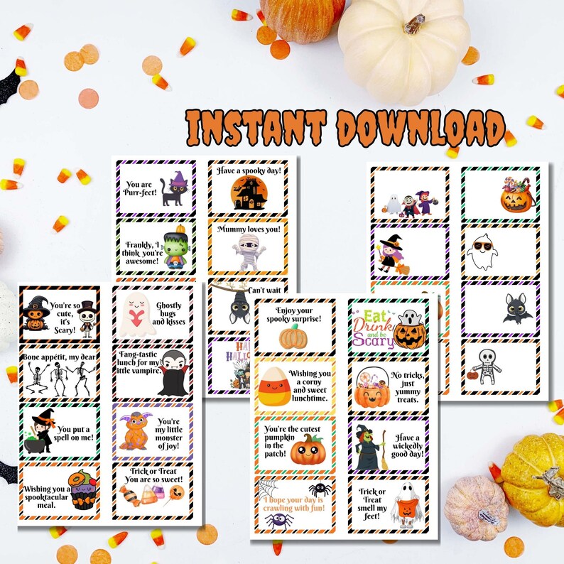 Halloween Lunch Box Notes Printable, Kids Lunch Notes, School Lunchbox ...