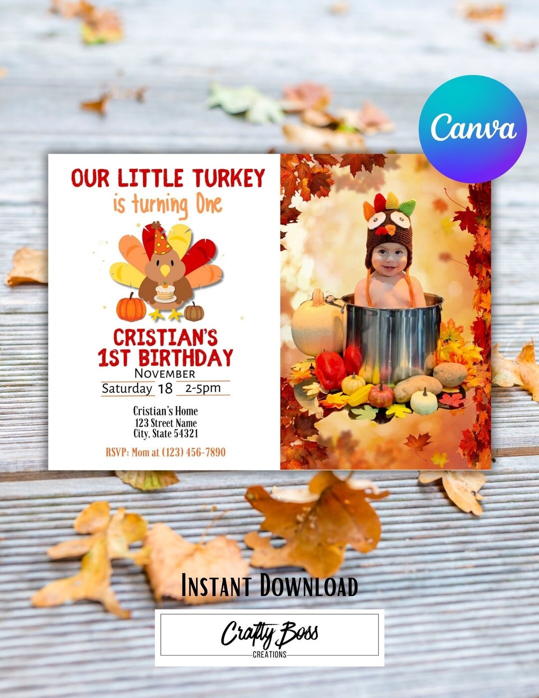 Thanksgiving Birthday Invitation, Our Little Turkey, First Birthday ...