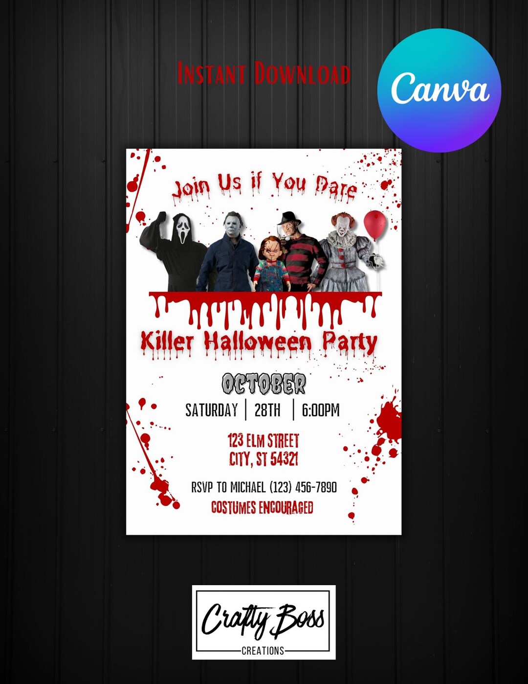 Killer Halloween Party Invitation, Horror Halloween Invitation, Instant ...
