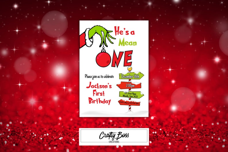 First Birthday Invitation | He's a Mean One Birthday | Mean and Green ...