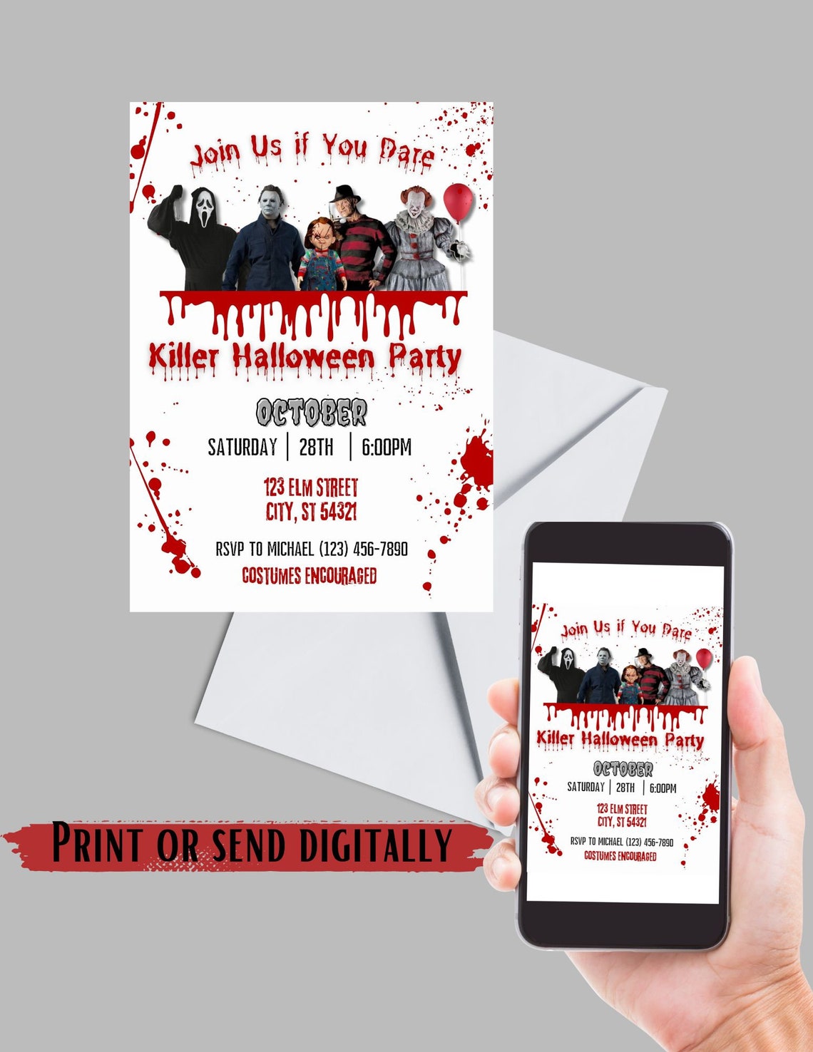 Killer Halloween Party Invitation, Horror Halloween Invitation, Instant Download, Editable Canva ...