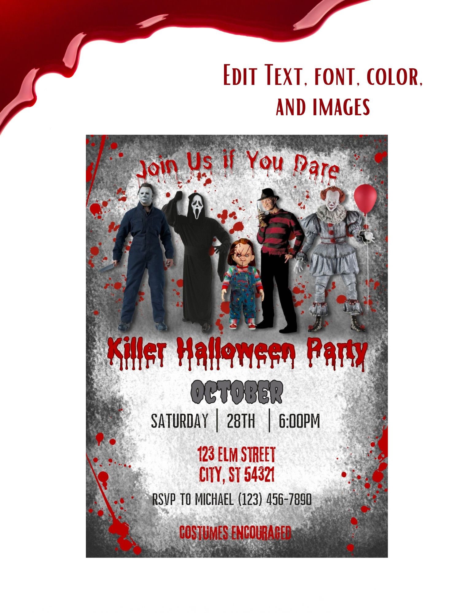 Killer Halloween Party Invitation, Adult Halloween Party Invitation ...