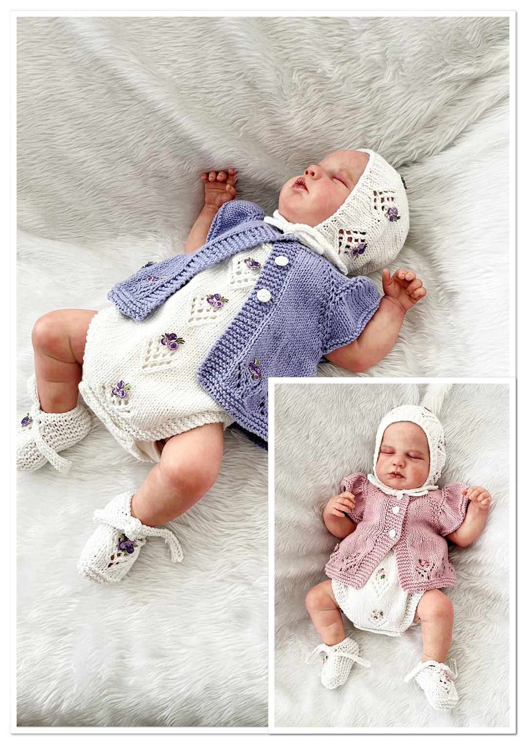 A "isabelle” 4 Piece Knitting Pattern Set for Reborn Doll 16 -22” or 0 ...